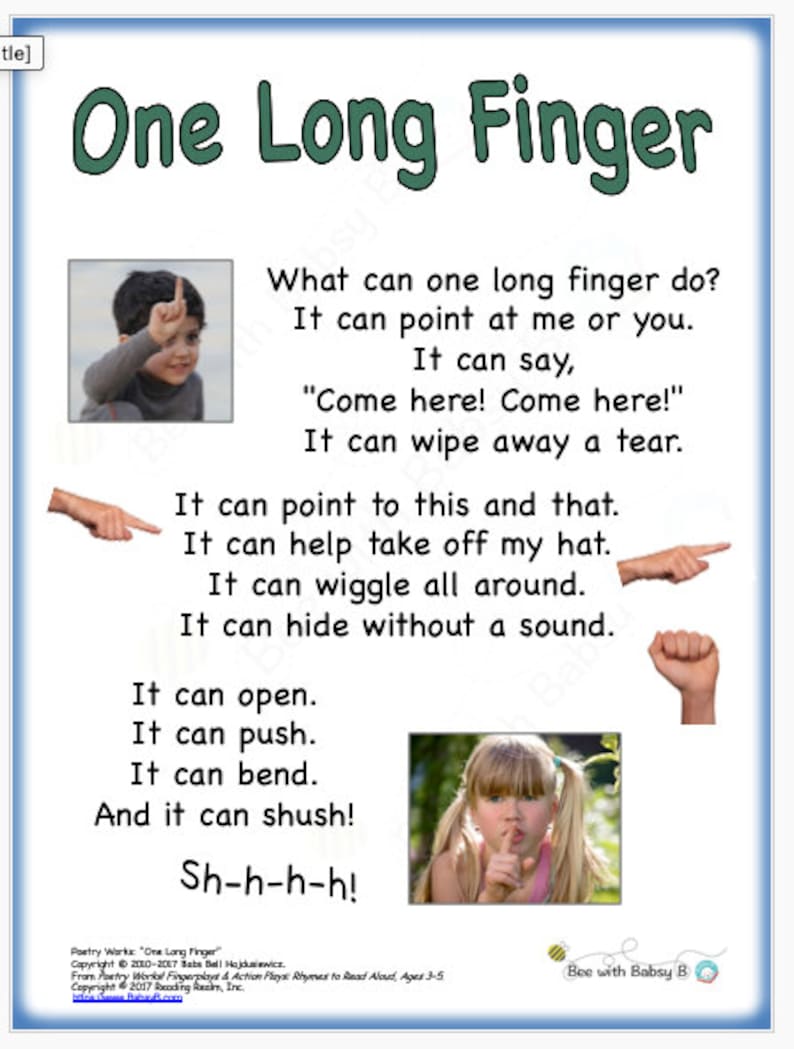 FINGERPLAYS & ACTION PLAYS Poetry Book Digital Ages 3-5+ Preschool Prek ...