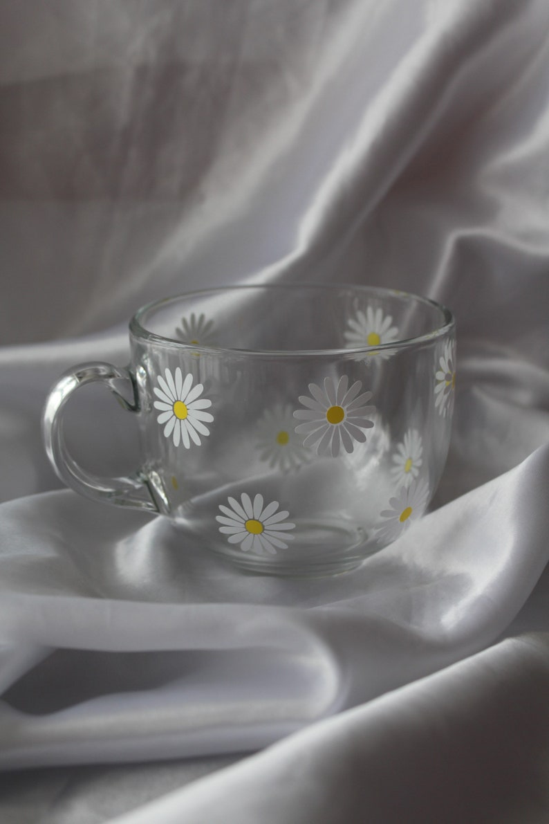 DAISY PRINT Glass Mug | Coffee Cup | Tea Mug | Cute Mug | Hot Drinks ...