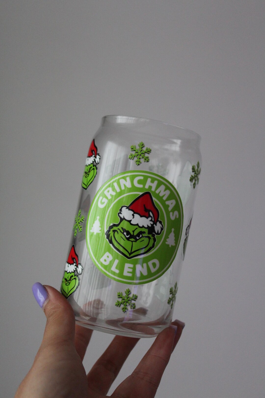 GRINCH Print Customised Can Glass | Cold Drinks | Water Glass | Iced ...