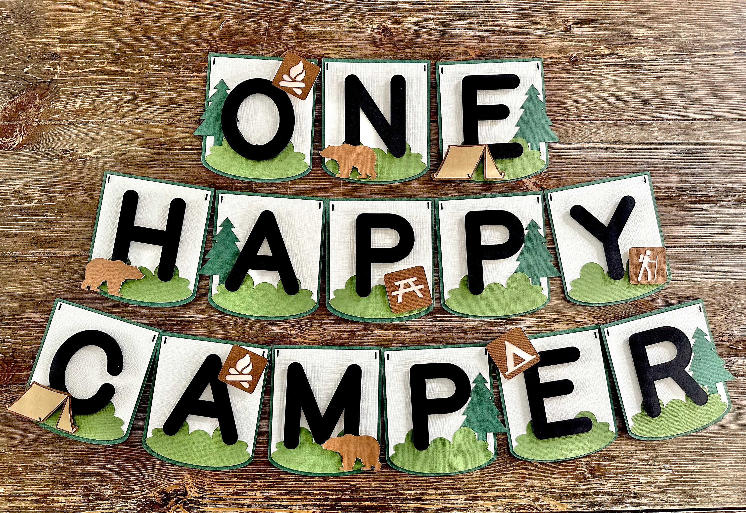 Happy Camper Banner/ One Happy Camper Banner/ Mountain Theme Banner ...