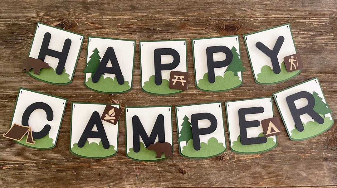Happy Camper Banner/ One Happy Camper Banner/ Mountain Theme Banner ...