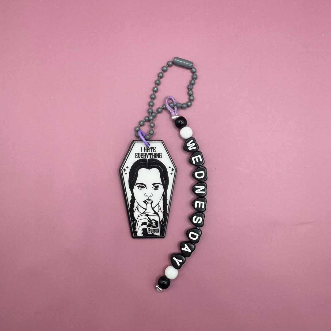 Llamaface Wednesday Addams i Hate Everything Movie Keychain Beaded Key ...