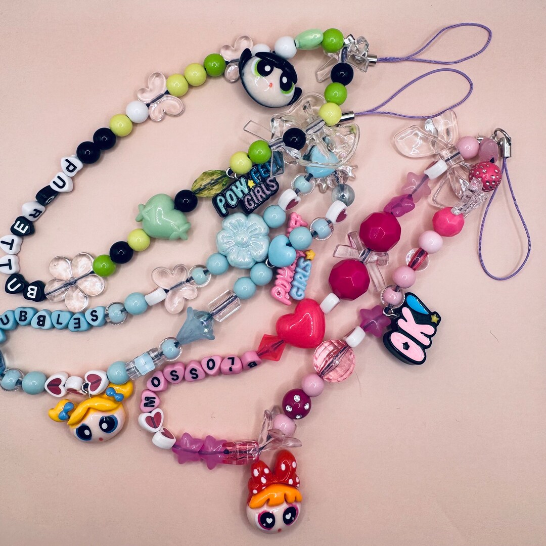 Llamaface Powerpuff Girls Beaded Phone Charm Strap Cartoon Pastel Phone ...