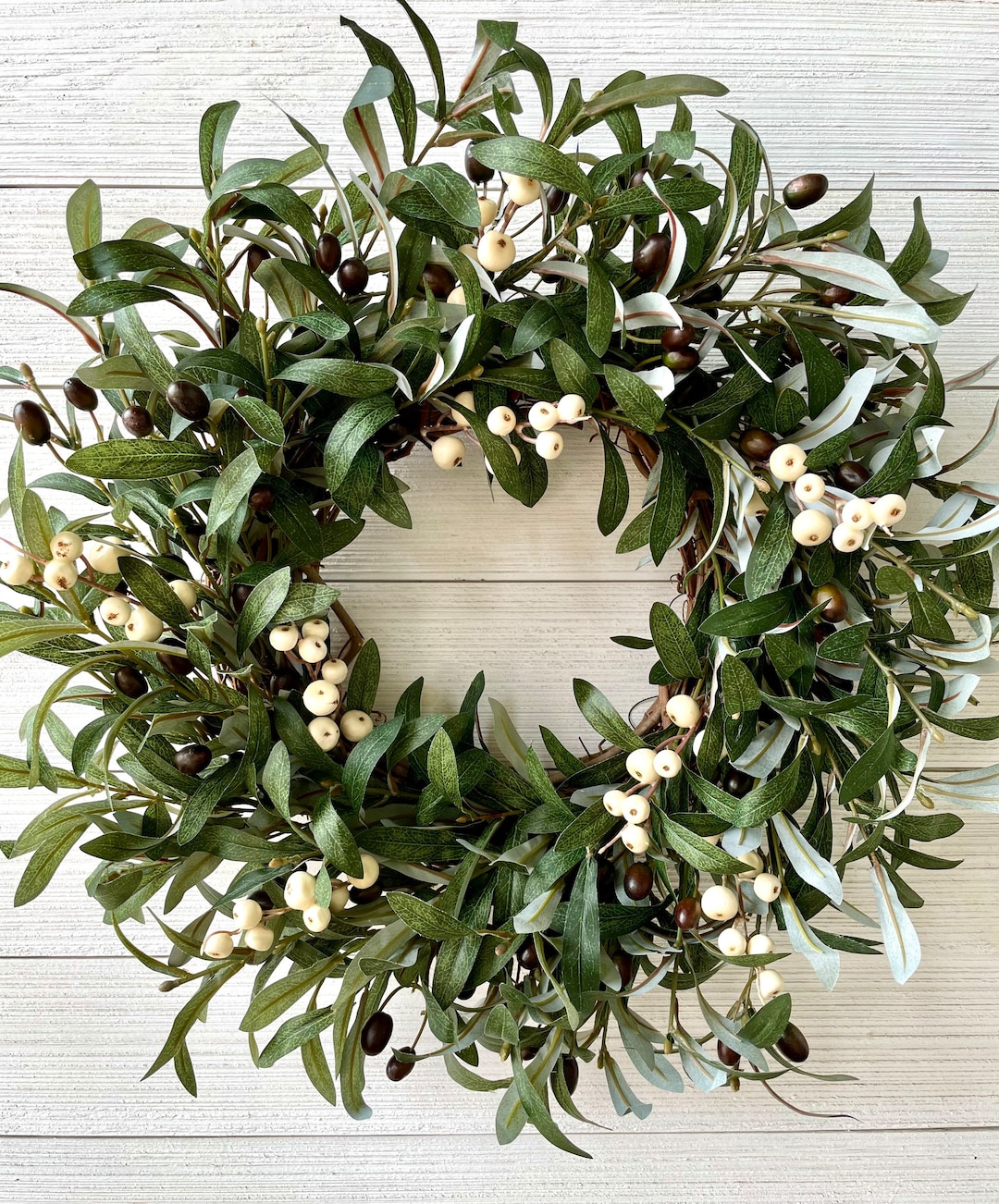 Spring Olive Branch and Cream Berry Wreath for Front Door, Summer Olive ...