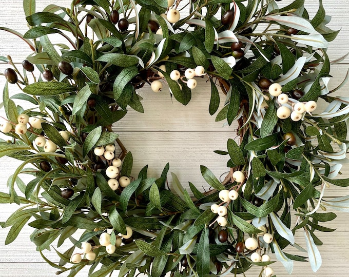 Spring Olive Branch and Cream Berry Wreath for Front Door, Summer Olive ...