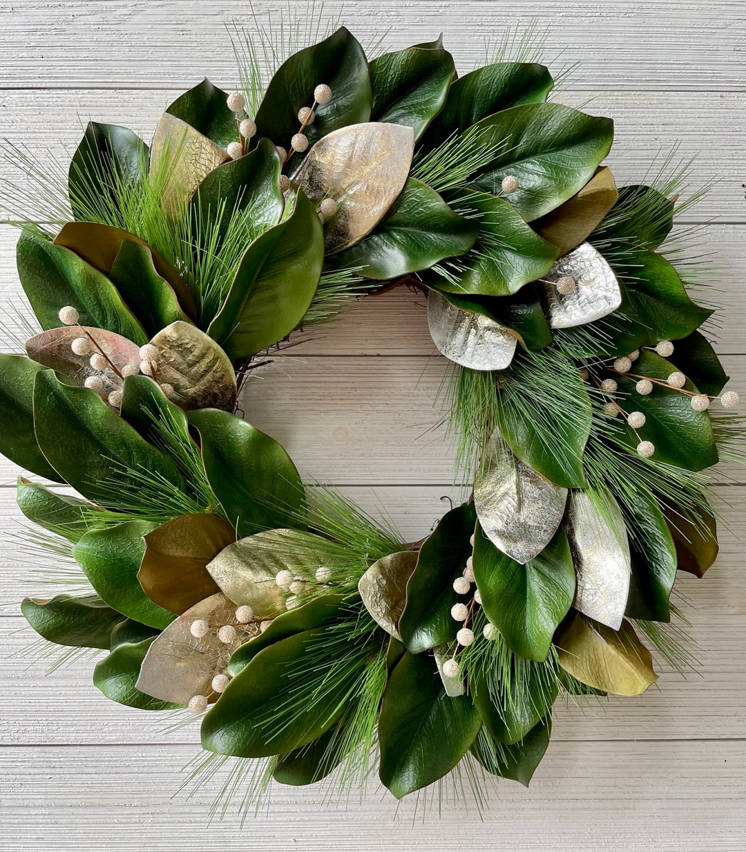 Christmas Magnolia Wreath for Front Door, Modern Farmhouse Magnolia ...
