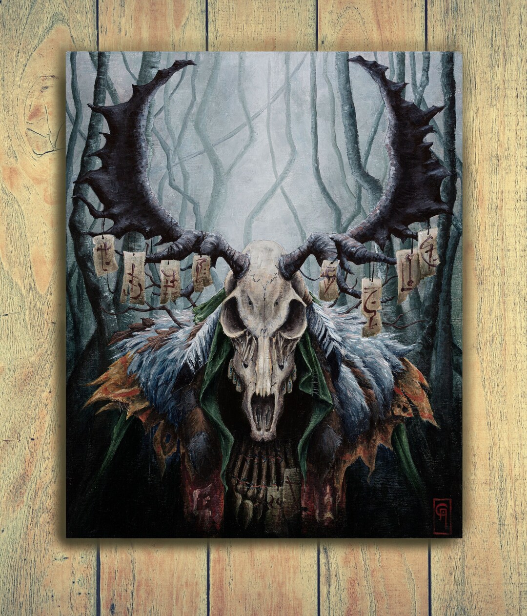 Druid Painting With Deer Skull/ Fantasy Painting Medieval Fantasy ...