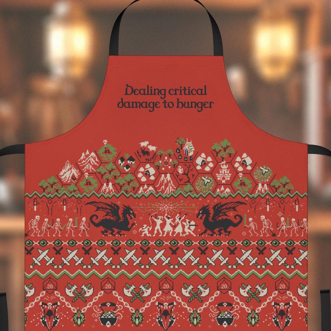 Personalized Apron, Ugly Sweater Design, Tabletop RPG Inspired, Festive ...