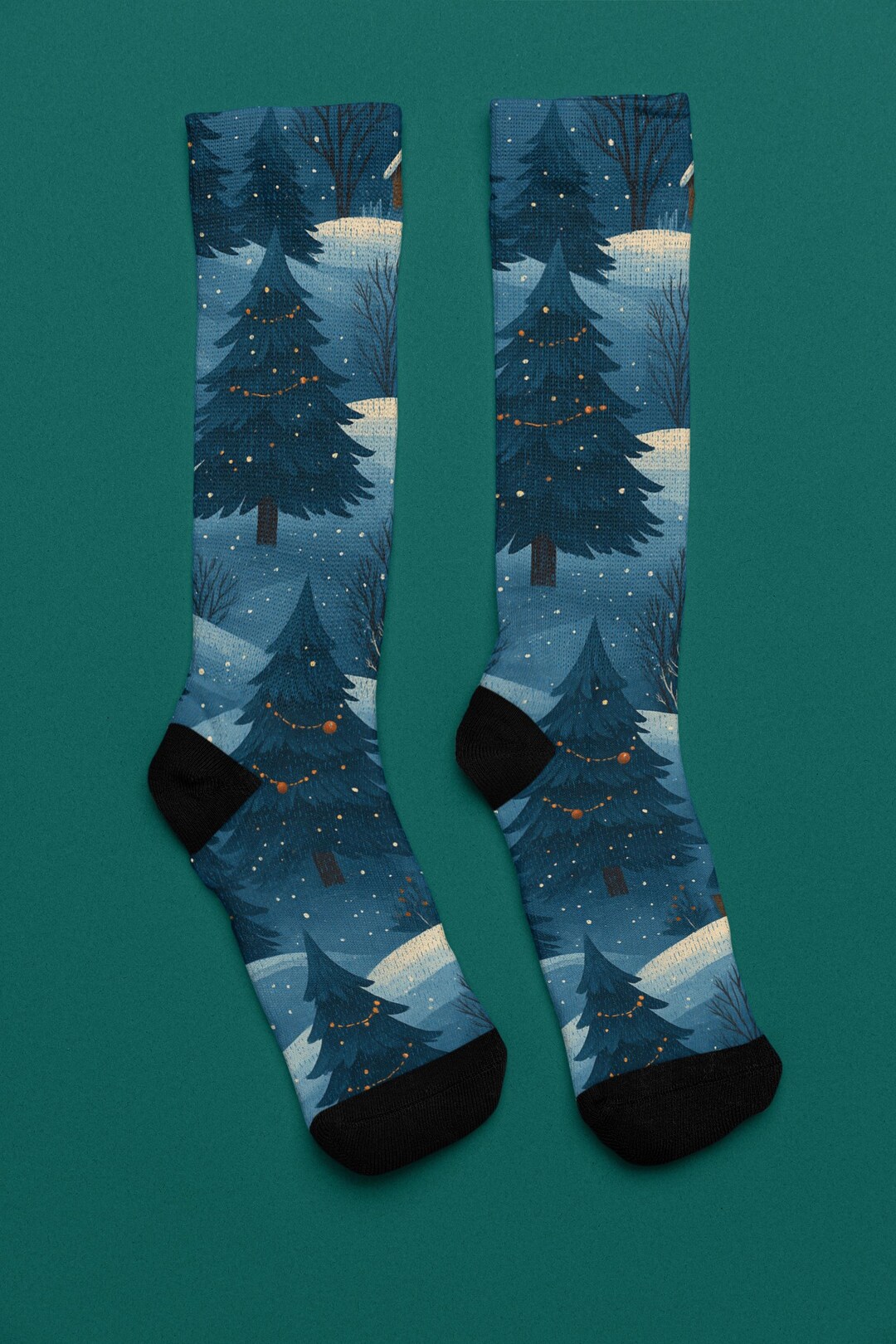 Fleece-lined Winter Forest Socks – Pine Tree Crew Socks - Etsy