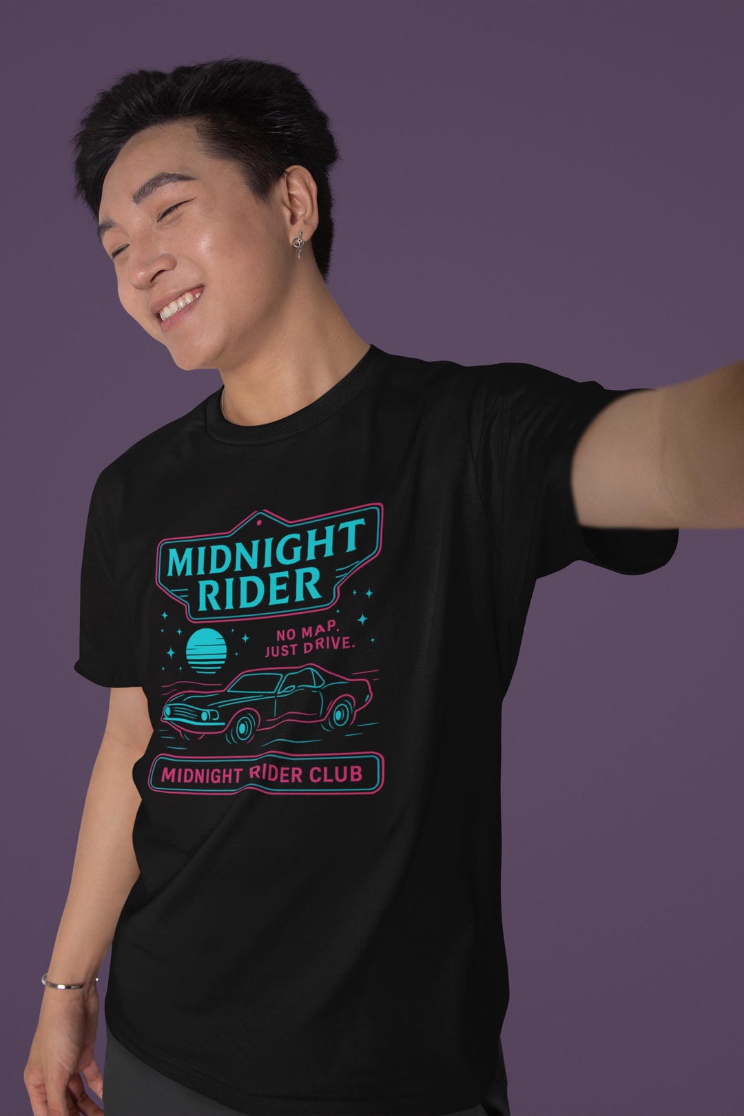 Midnight Rider T-shirt: Neon Muscle Car, 80s Vaporwave Graphic Tee - Etsy