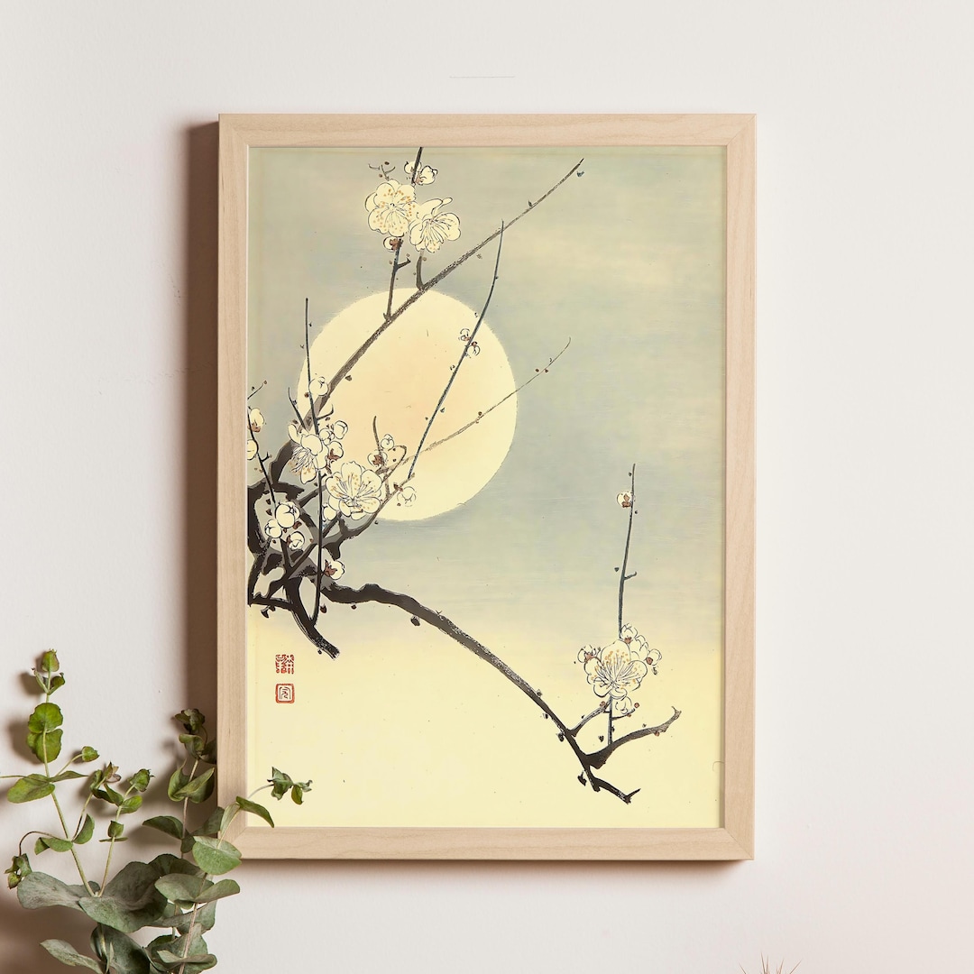 Plum and Moon, Koho, 1930s, Japanese Shin-hanga Night Scene, Full Moon ...