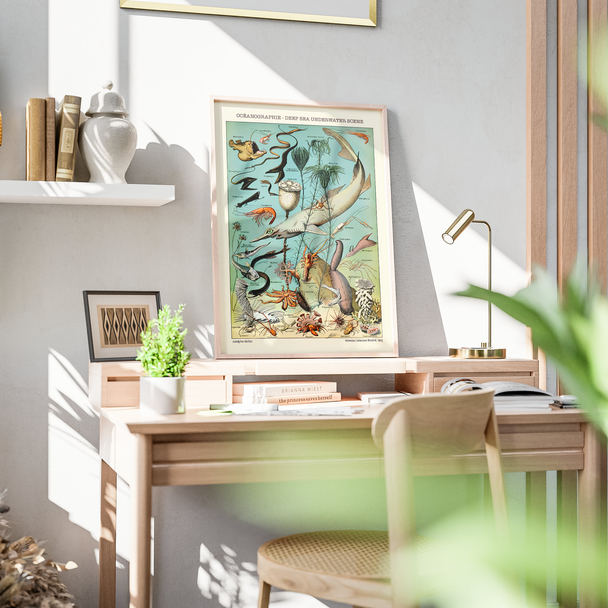 Deep Sea Underwater Scene Art Print, Adolphe Millot 1923, Marine Life ...