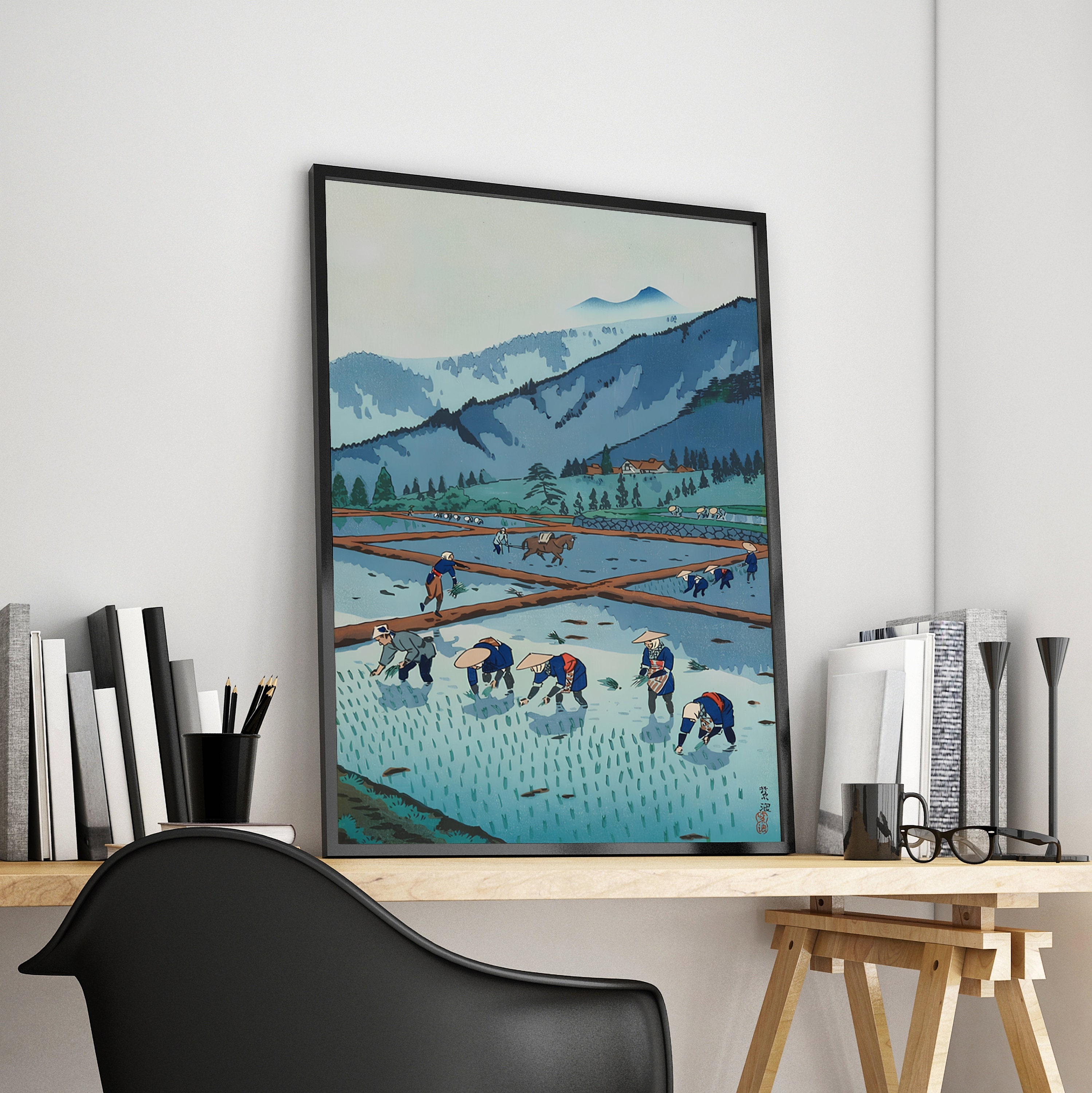 Rice Planting by Kasamatsu Shiro, Japanese Ukiyo-e Art Print, Vintage ...