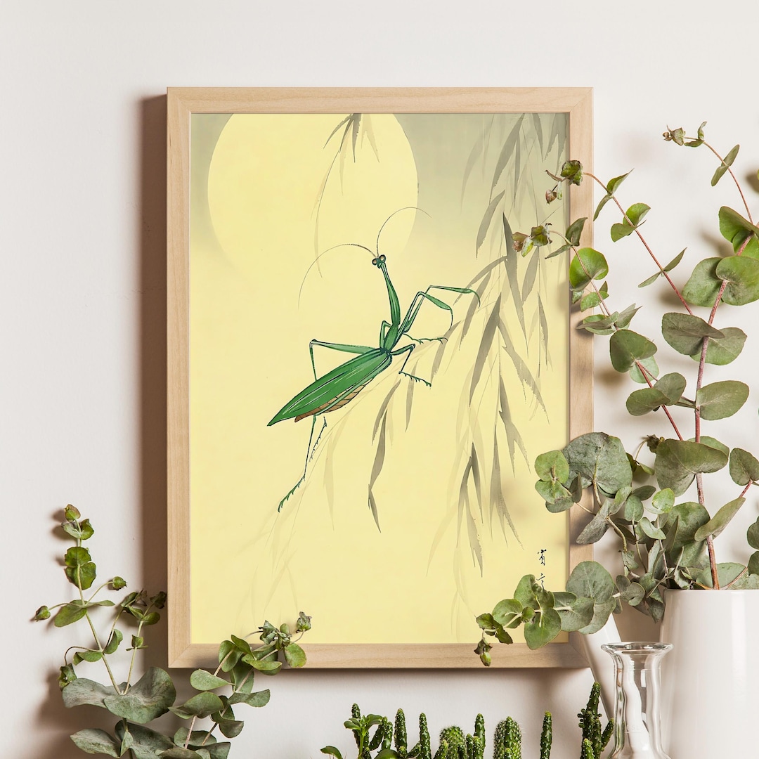 Praying Mantis and Moon, Ohara Koson, C. 1900s, Japanese Woodblock ...