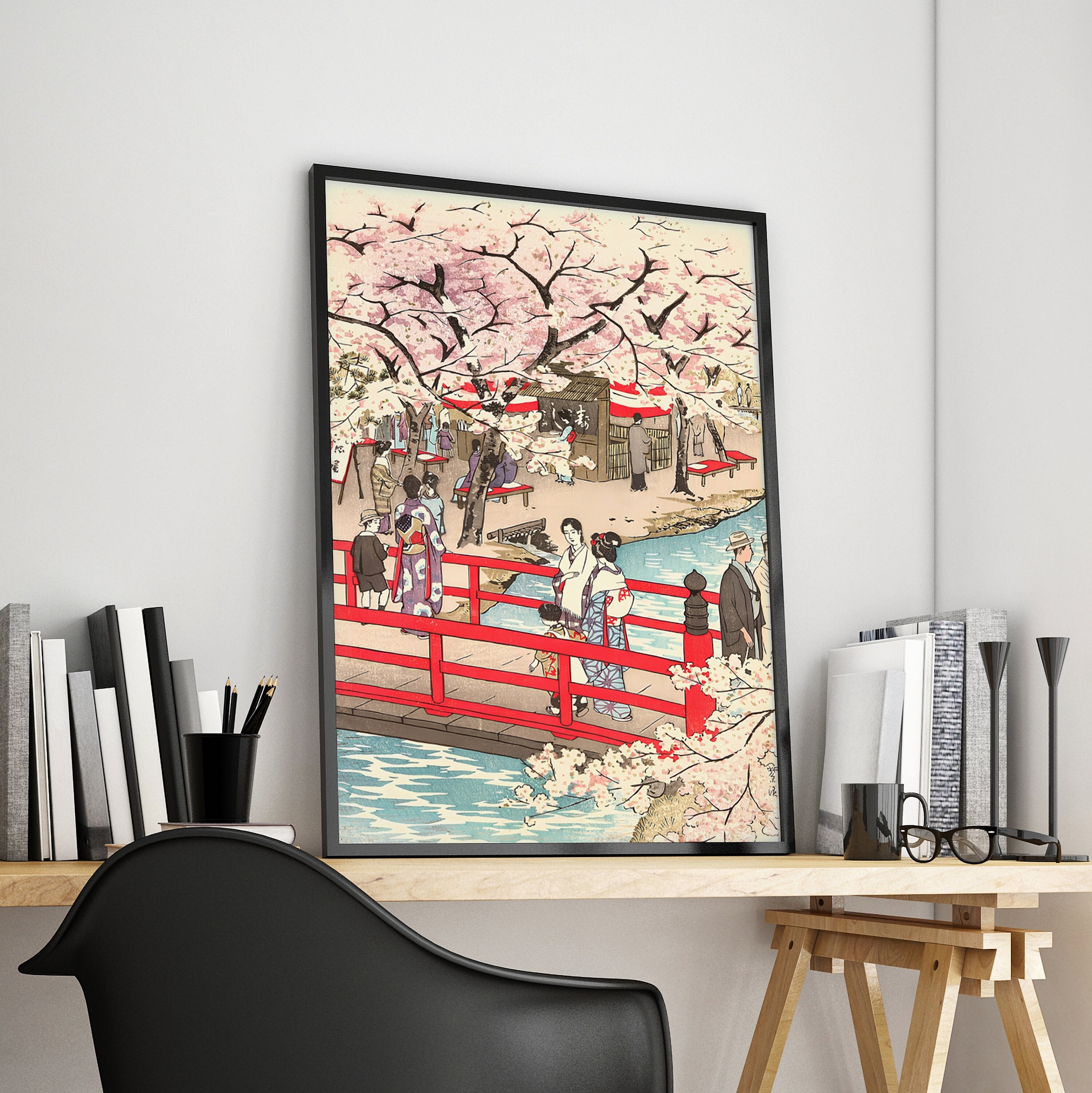 Cherry Blossom Viewing Bridge Tokyo Ohmiya Hachiman, Kasamatsu Shiro ...