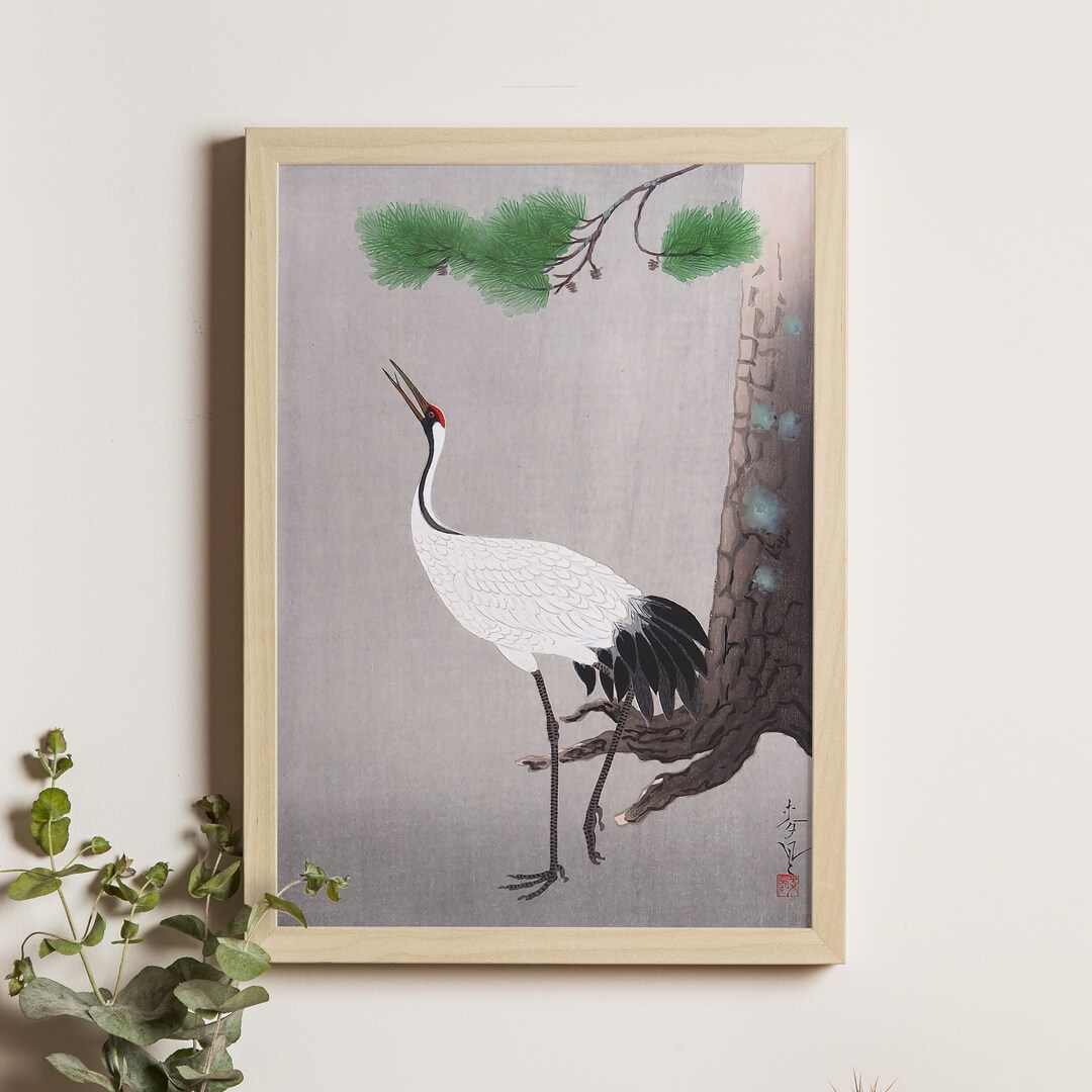 Crane Kacho-e Artwork, Ohno Bakufu Artist, Vintage Ukiyo-e Poster ...