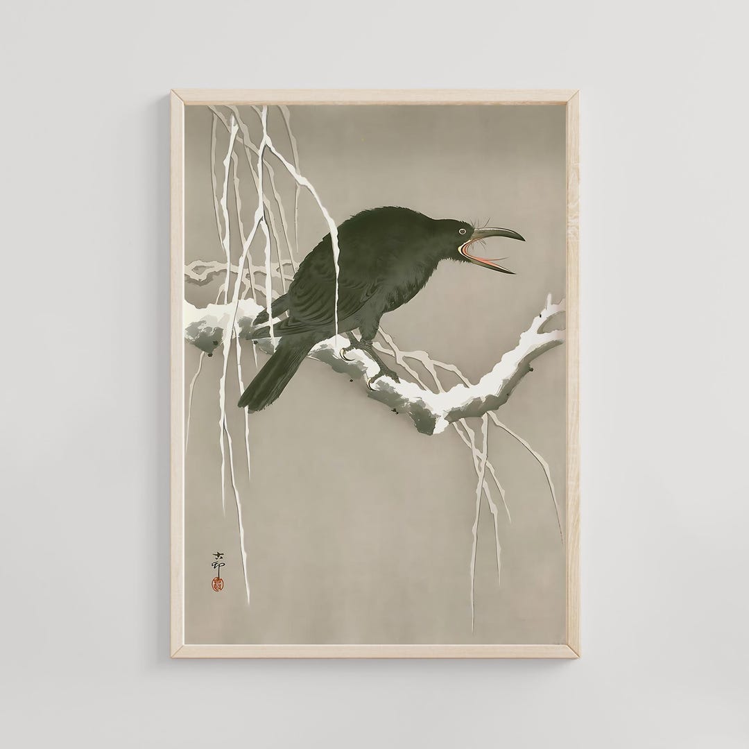 Screaming Crow by Ohara Koson, 20th C., Japanese Woodblock Bird Art ...