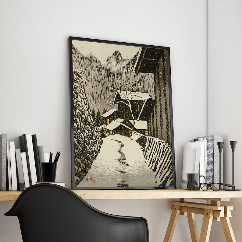 Evening Snow Scene - Kasamatsu Shiro Art Print, Japanese Ukiyo-e ...