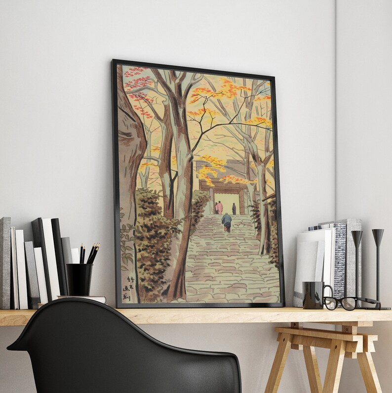 Autumn Trees Shinto Shrine Asano Takeji Ukiyo-e Print, Mid Century ...
