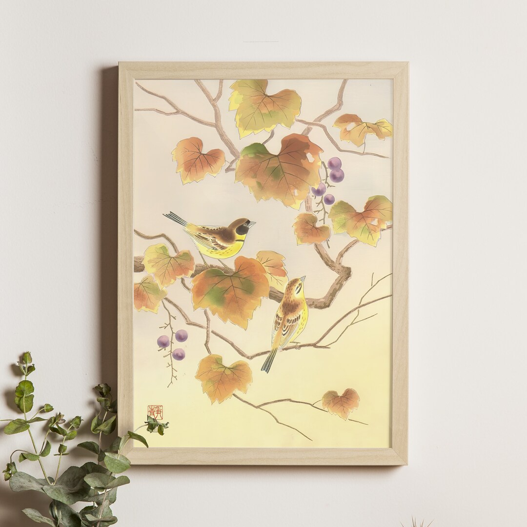 Finch and Grapes, Shizuo Ashikaga Print, Japanese Art, Ukiyo-e Art ...