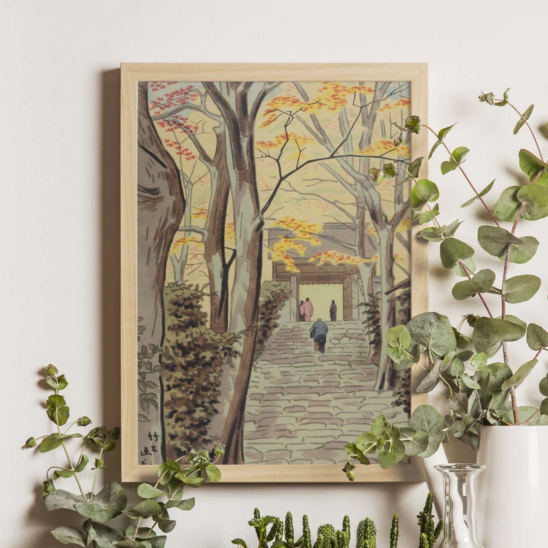 Autumn Trees Shinto Shrine - Asano Takeji Ukiyo-e Print, Mid Century ...