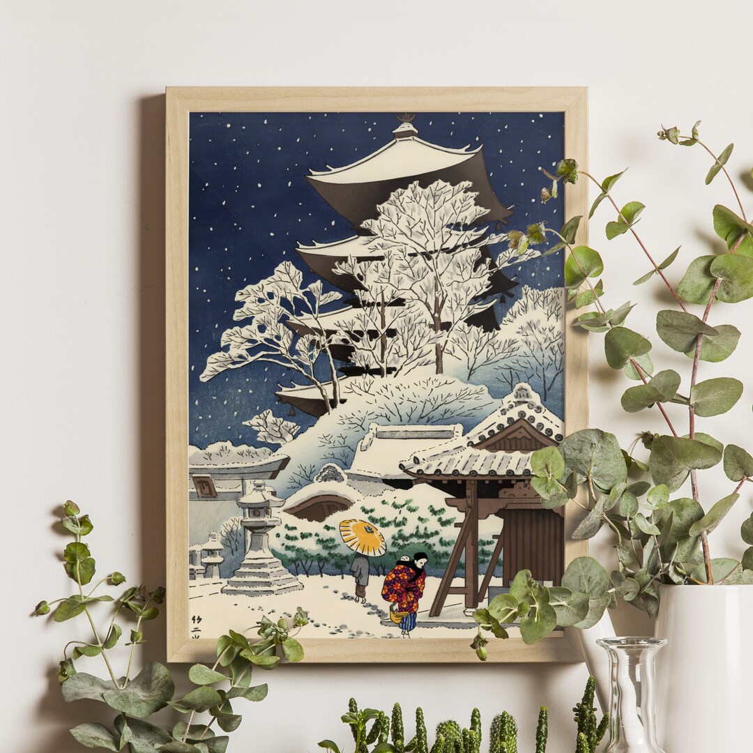 Snow in Toji Temple - Tranquil Winter Ukiyo-e by Asano Takeji, Japanese ...