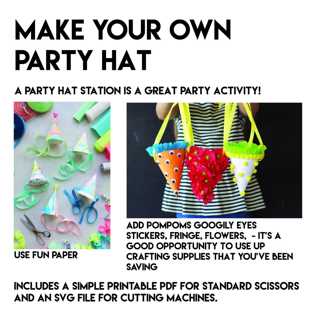 Party Hat Digital File, PDF Instructions, SVG, Make Your Own Party Hat ...