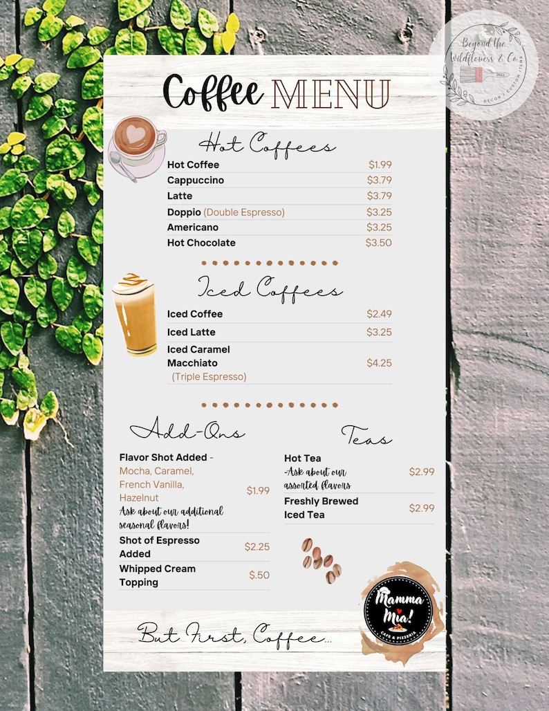 Coffee Shop Price List Template DIY Menu Design Restaurant - Etsy