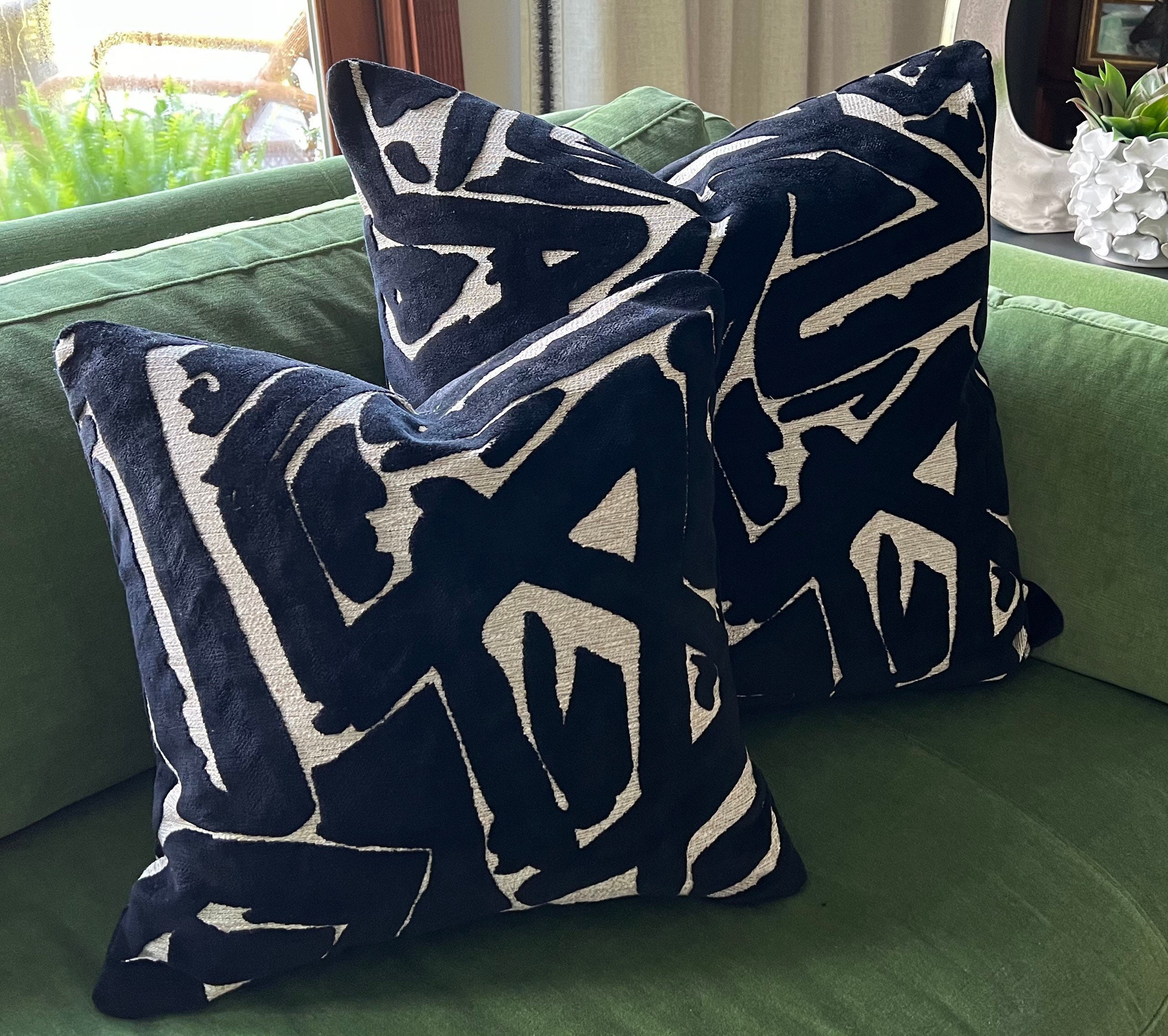 Black/neutral Geometric Cut Velvet Pillow Cover - Etsy