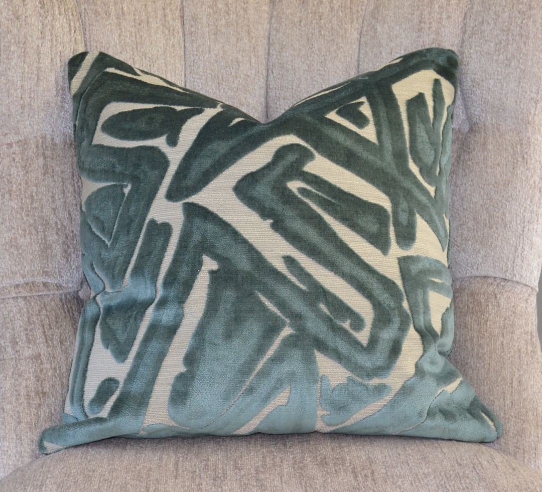 Teal/neutral Geometric Cut Velvet Pillow Cover - Etsy
