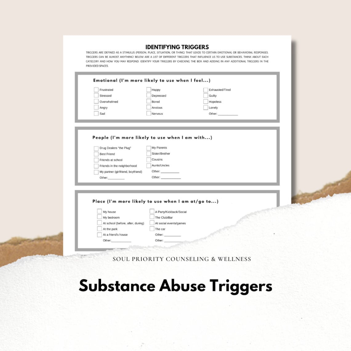 Internal Triggers Addiction Worksheet – ITZNS