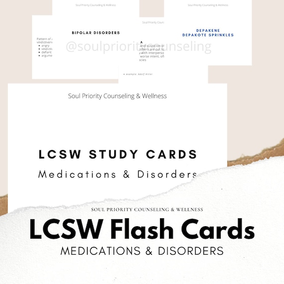 LCSW Flash Cards medications & Disorders - Etsy