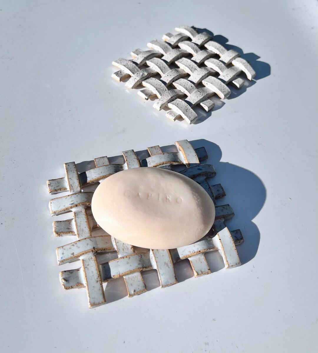 Handwoven Ceramic Glazed Lattice Basket Soap Dish for Bath, Shower ...
