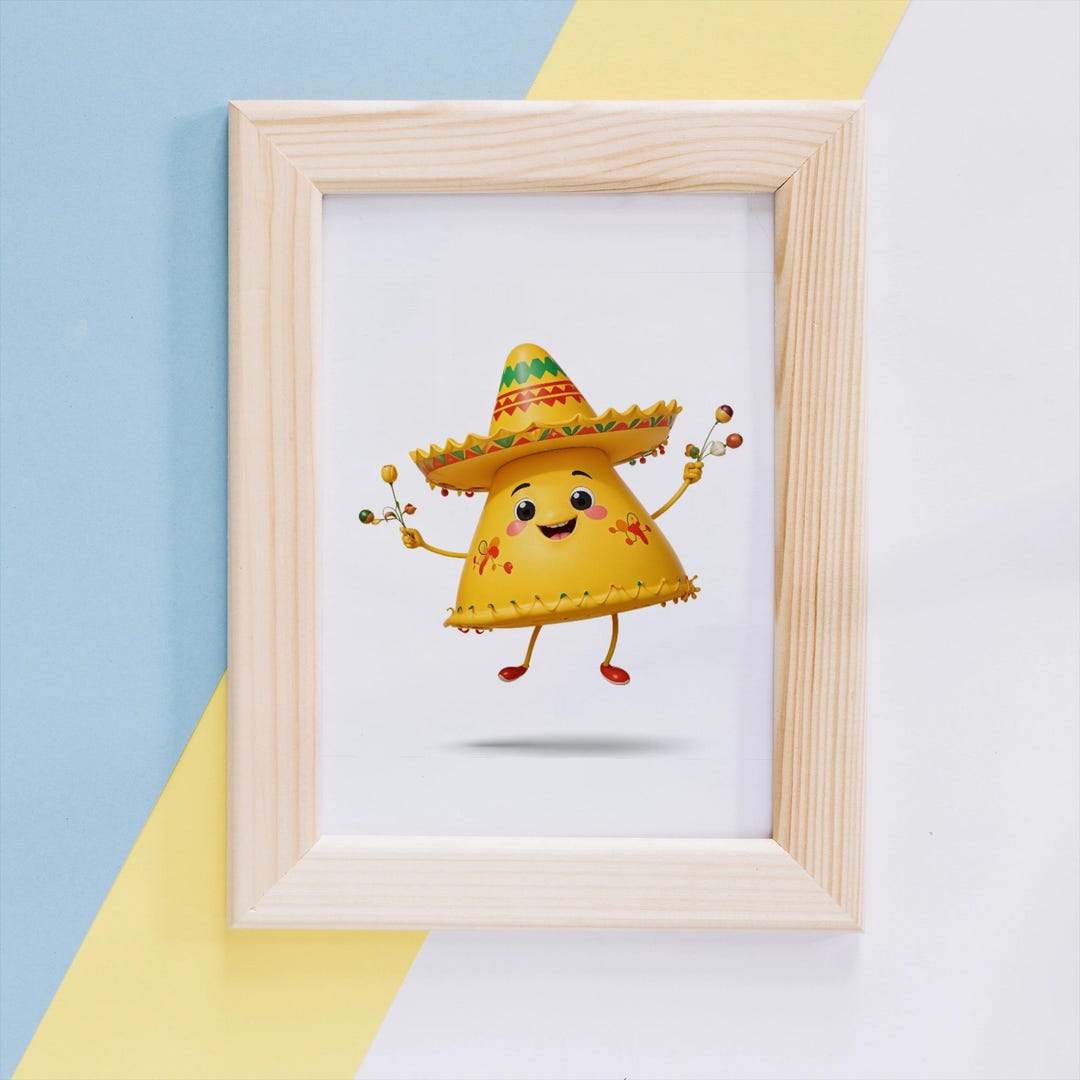 Dancing Nachos Wall Art Gift Yellow Wall Art Playful Modern Minimalist ...
