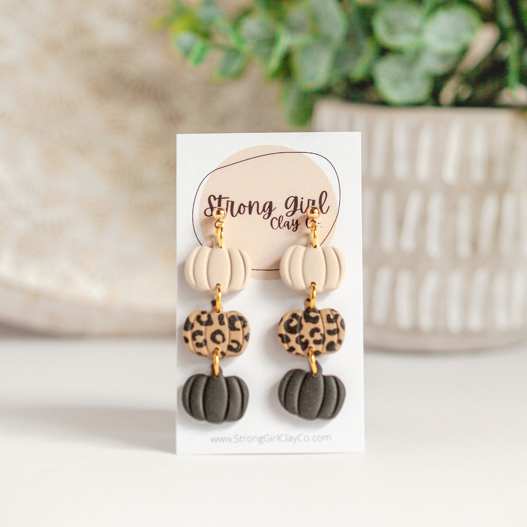 Leopard Pumpkin Earrings Fall Autumn Earrings Cheetah Pumpkin Clay Earrings Handmade Clay Earrings Animal Print Earring Etsy