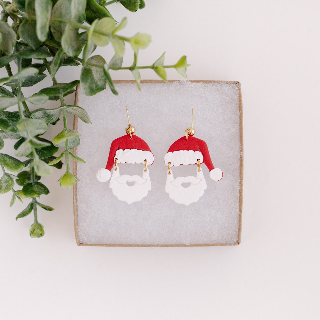 Christmas Santa Earrings, Handmade Clay Earrings, Lightweight and ...