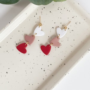 Heart Shaped Dangles for Valentine's Day - White, Mauve and Red Heart ...