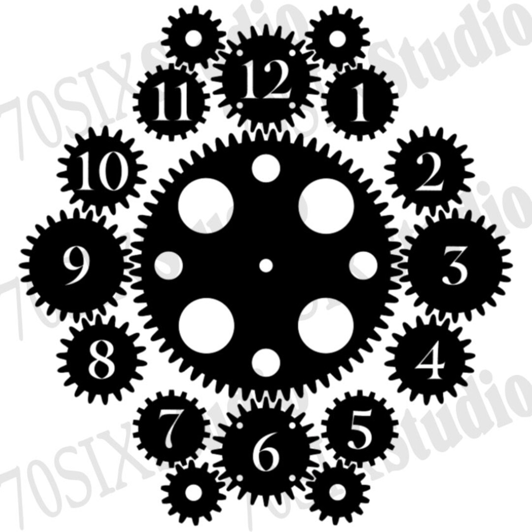 Industrial Cog and Gear Clock Face for Laser Engraving, Sticker, or ...