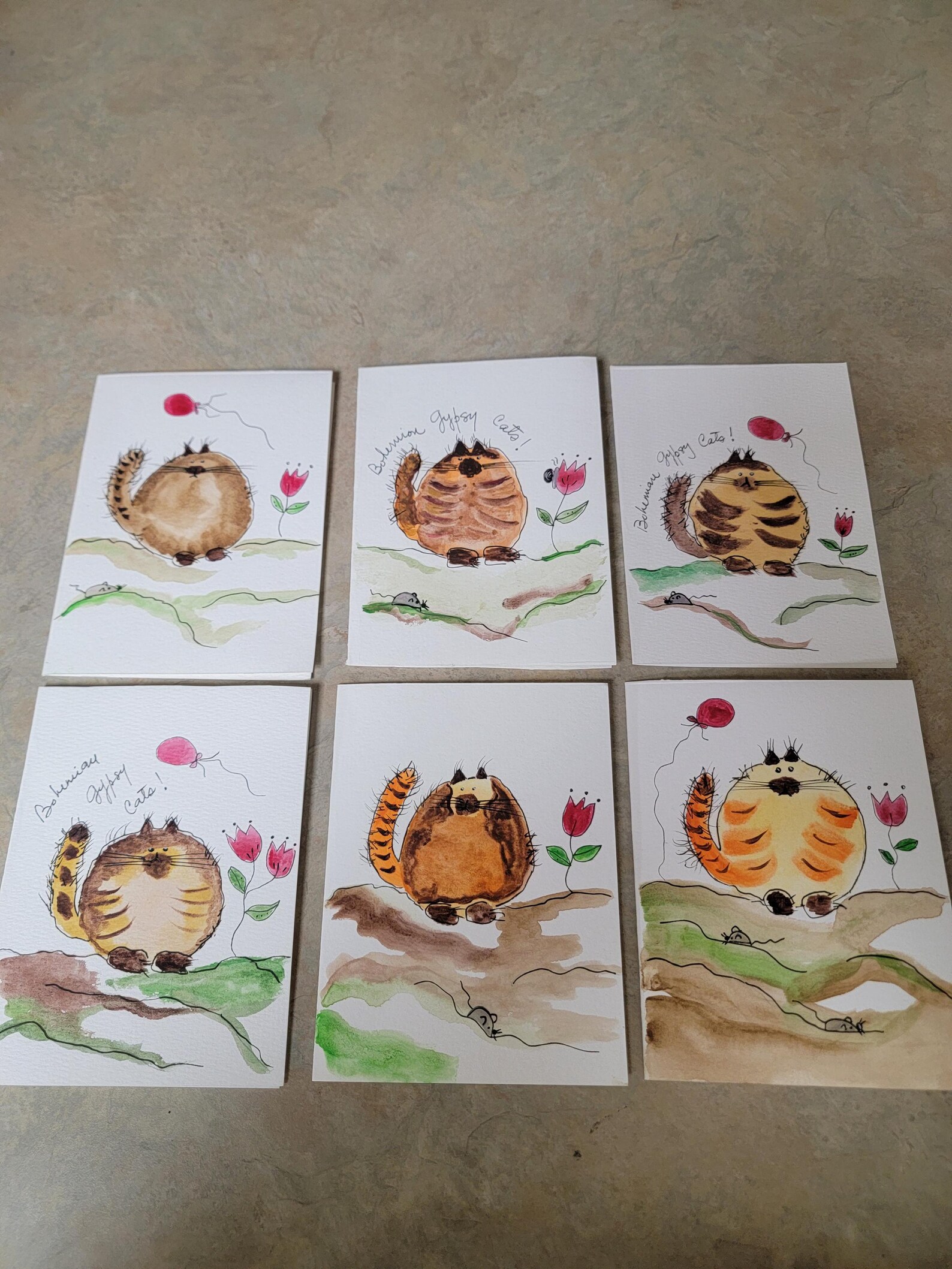 Handpainted Whimsical Cat Card Set - Etsy