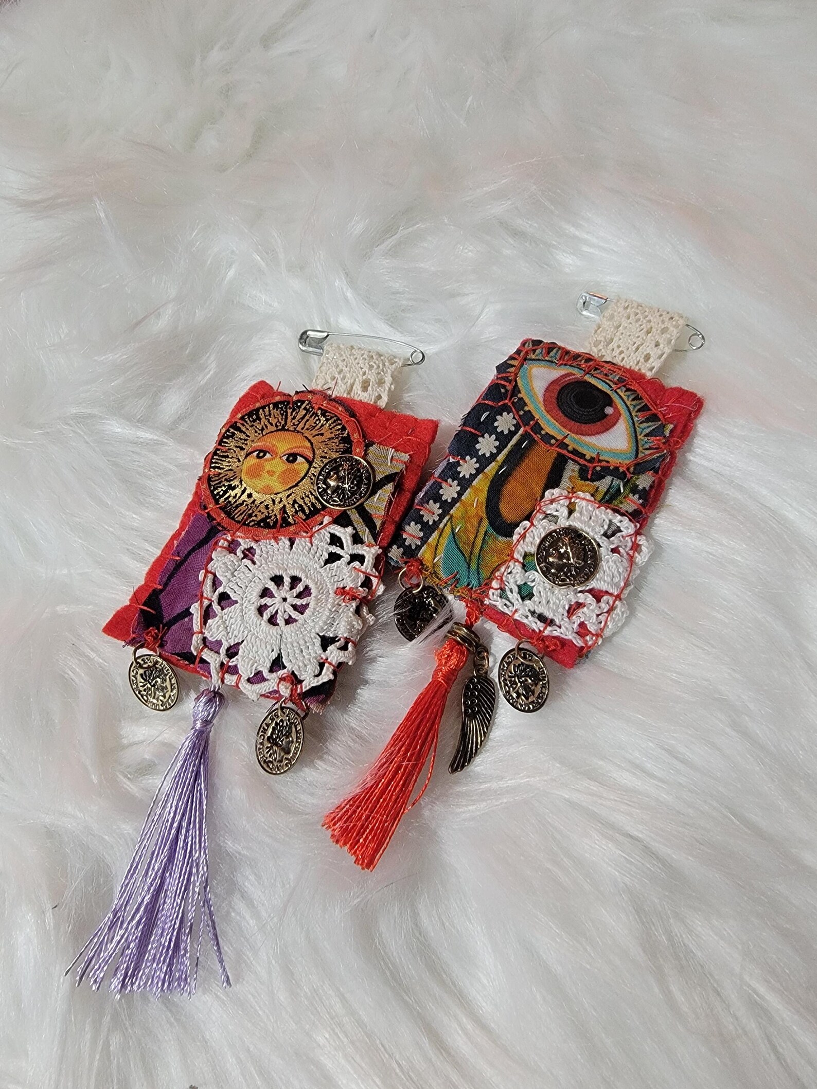 Boho Chic Fabric Brooch Pin. Reversible.good Luck - Etsy