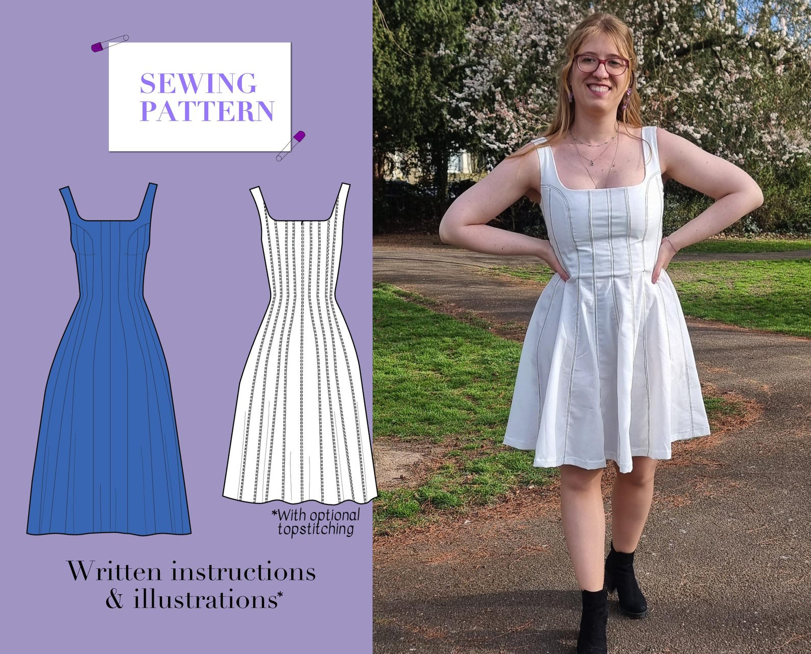 Striped Delight Sewing Pattern | Fitted Panelled Dress Square Neck ...