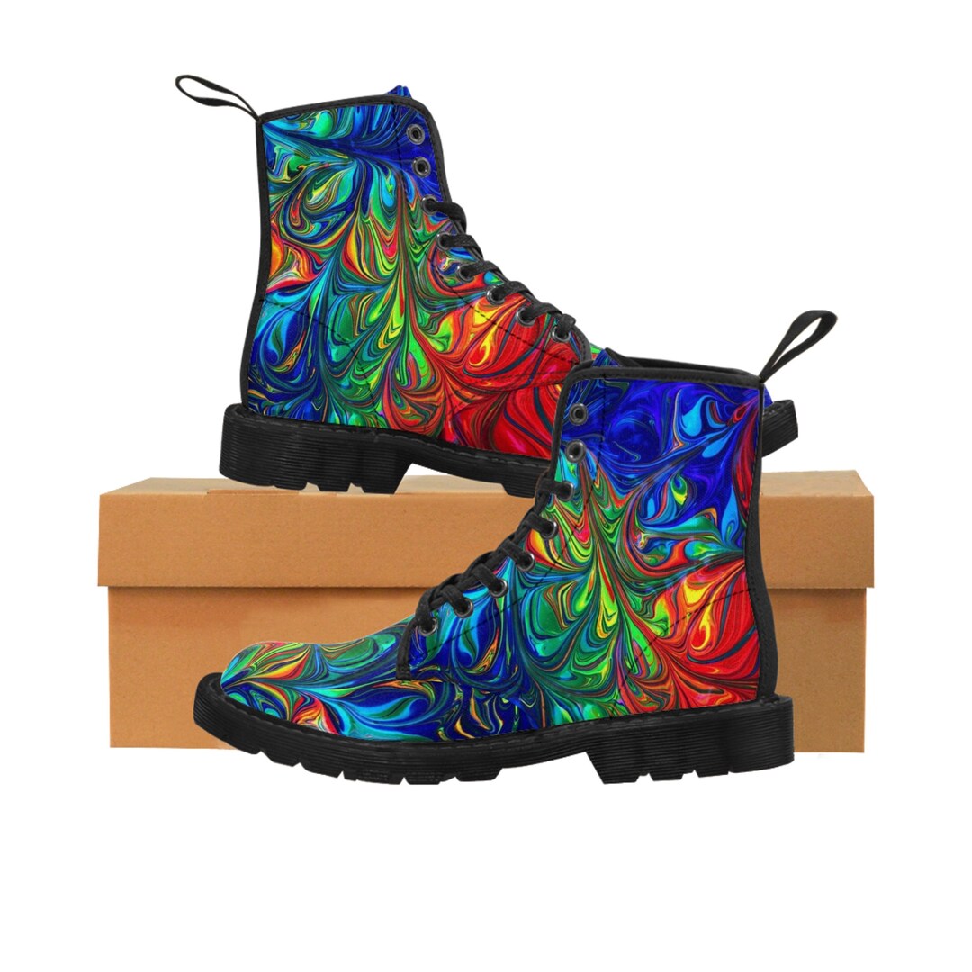 Rainbow Drip Boots, Multicolor Paint Splatter Shoes, Colorful Gradient ...