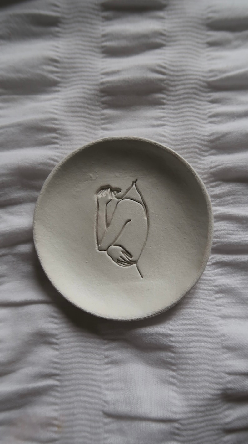 Personalised Handmade Line Art Clay Trinket Dish or Ring Holder ...