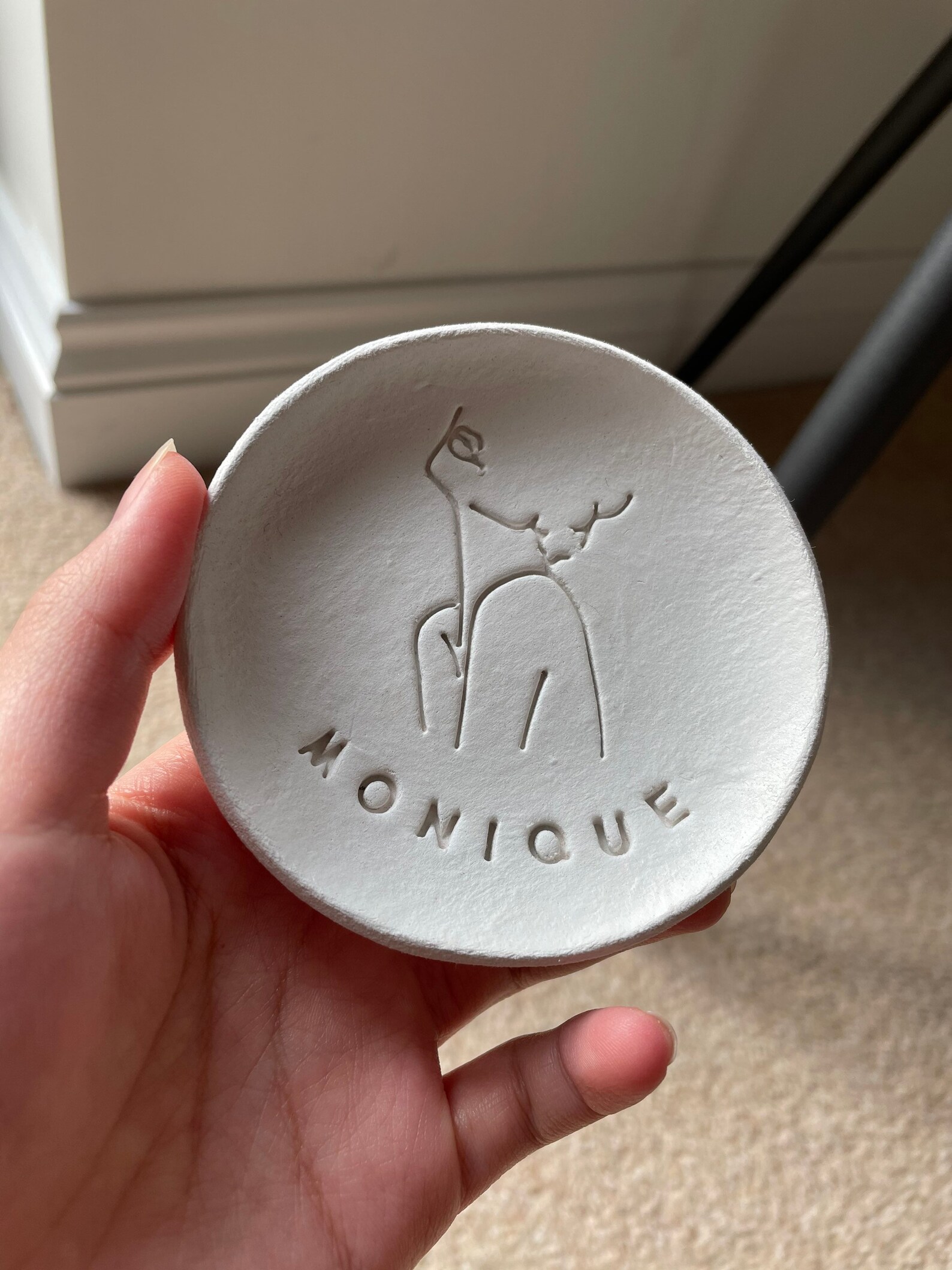 Personalised Handmade Line Art Clay Trinket Dish or Ring Holder ...