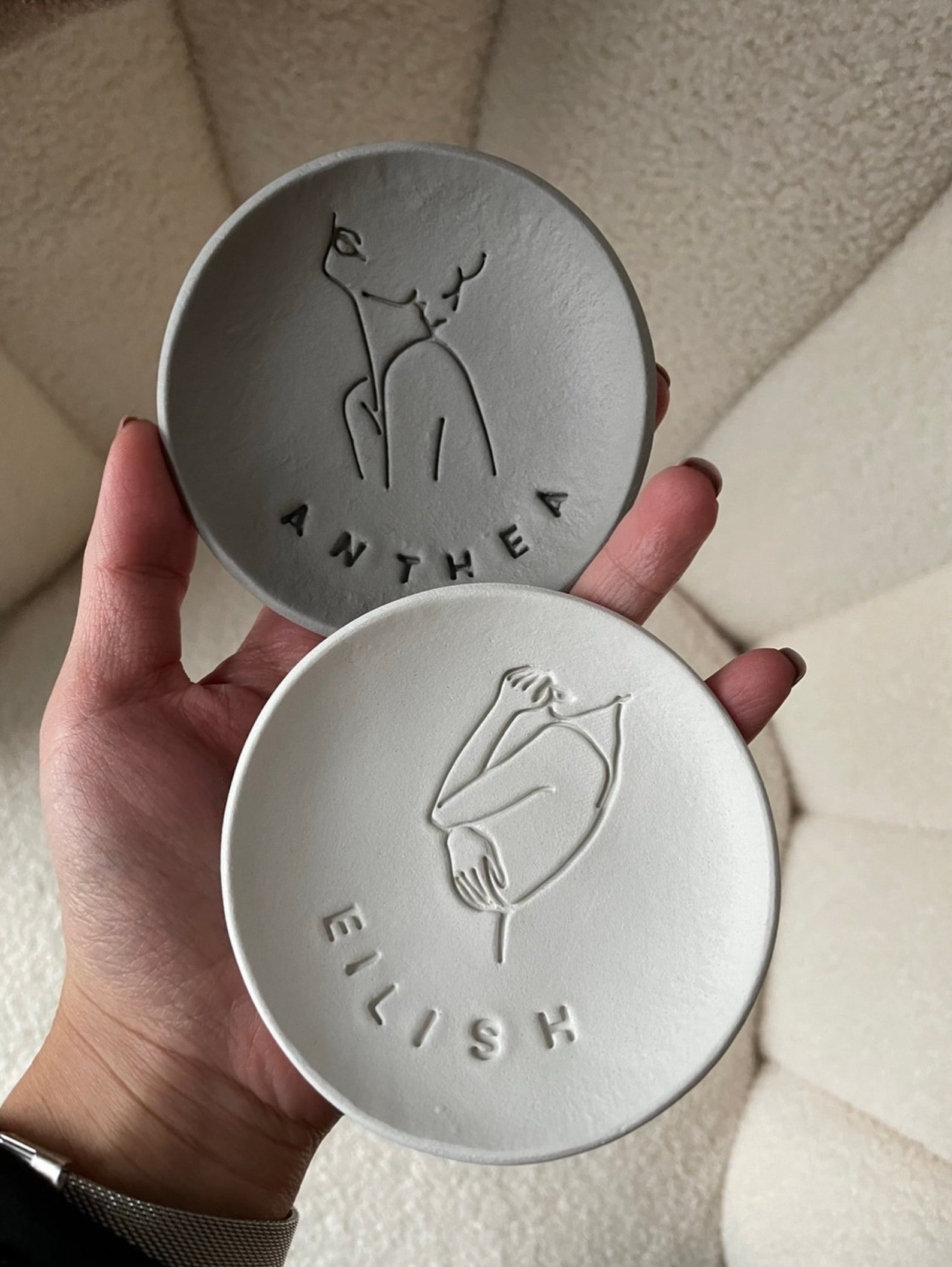 Personalised Handmade Line Art Clay Trinket Dish or Ring Holder ...
