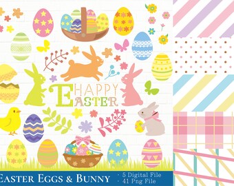 Easter Eggs Clipart Clip Art and Digital Paper Set Digital Download ...