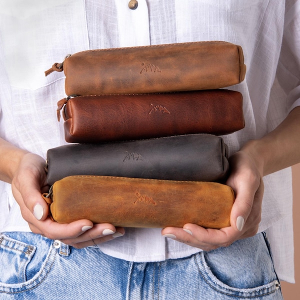 Leather Tan Pencil Case - Etsy