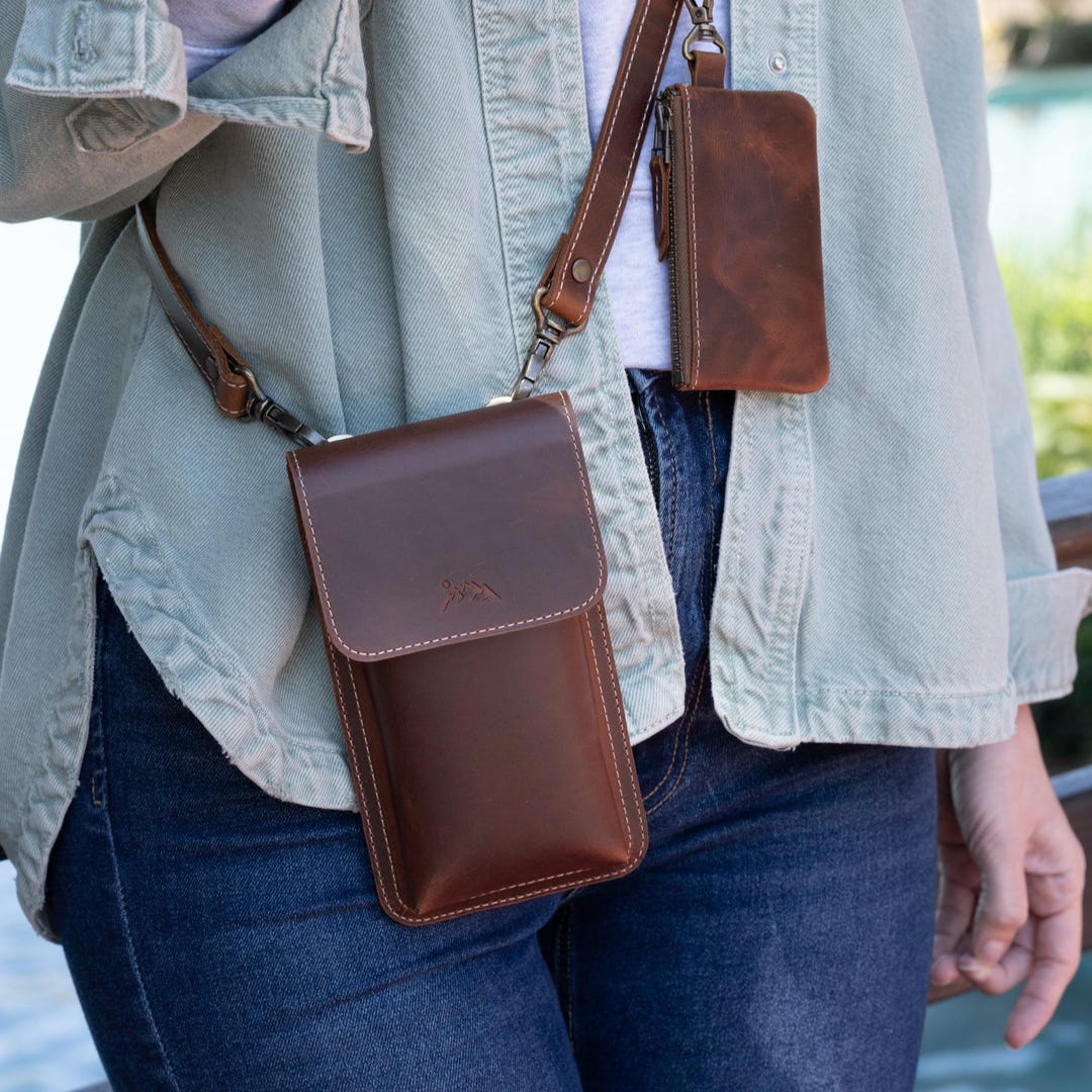 Leather Crossbody Phone Bag, Personalized Slim Shoulder Bag With Mini ...