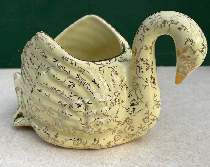 Swan Planter; Gold Gilded; Pioneer Pottery; Vintage Yellow Swan POT ...