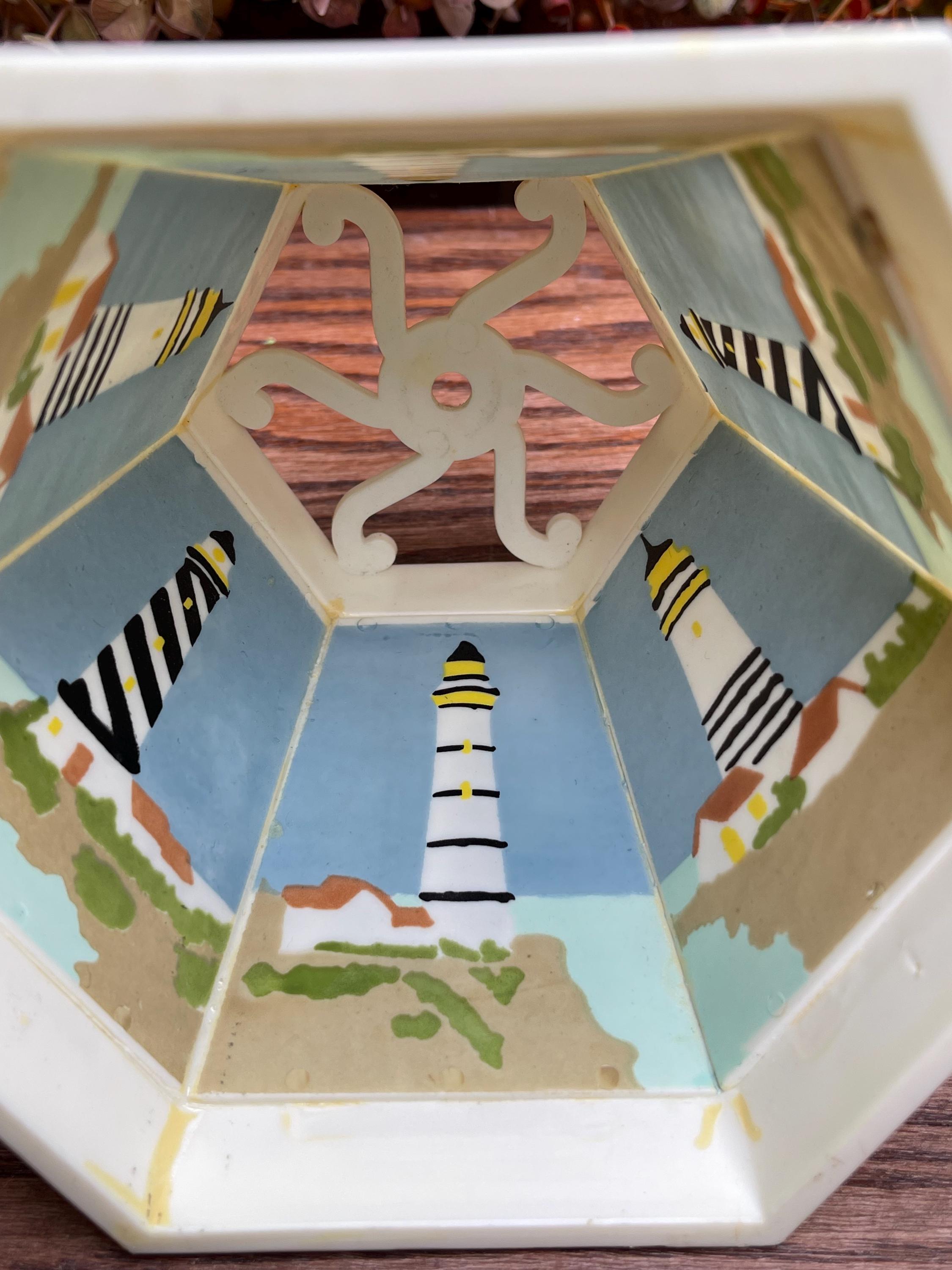 LIGHTHOUSE LAMP Shade Motif Hard Celluloid Plastic VTG Molded 6 Paneled ...